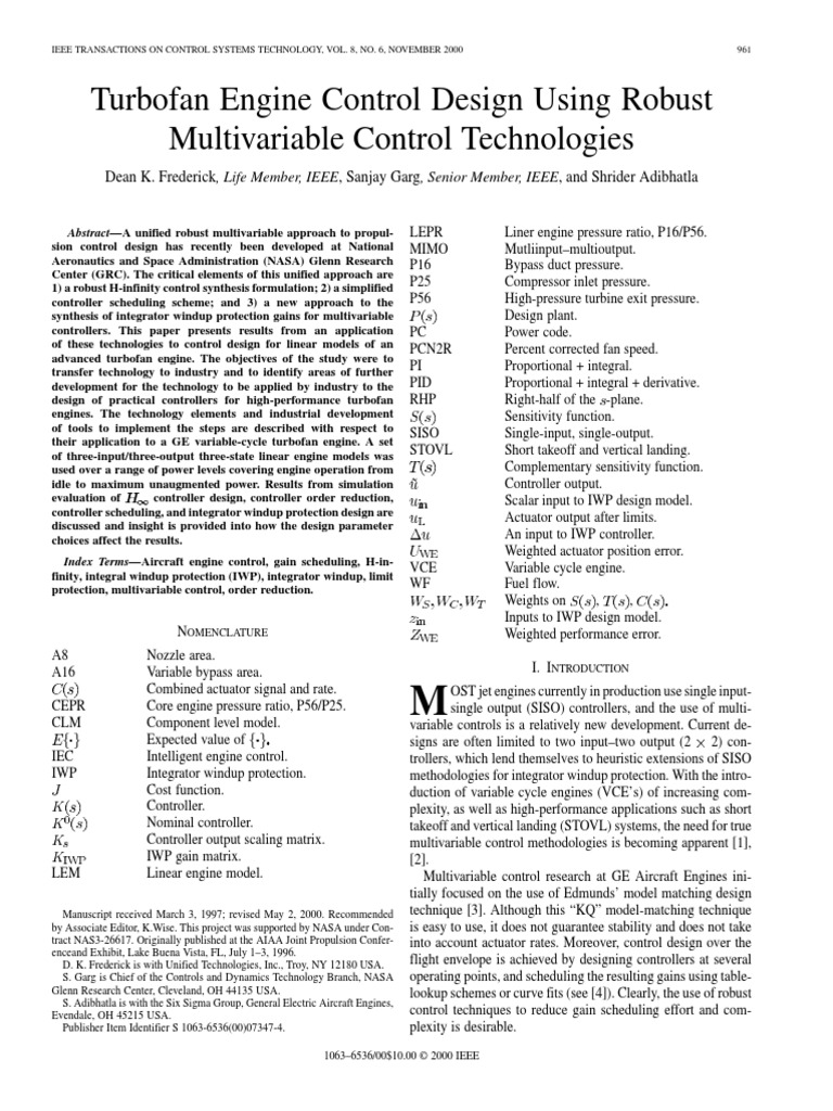 Turbofan Engine Control Design Using Robust Multivariable Control ... Turbofan Engine Control Design Using Robust Multivariable Control ...