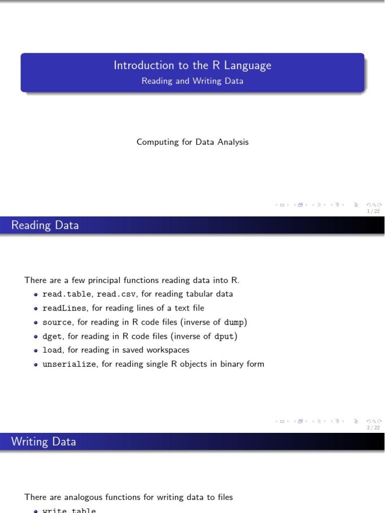 Introduction To The R Language: Reading and Writing Data | PDF | Comma Separated Values | 64 Bit ...
