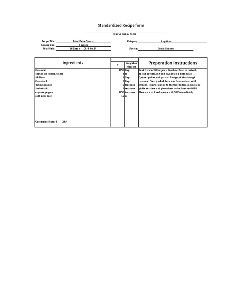 Standardized Recipe Form: Preperation Instructions | PDF | Louisiana ...