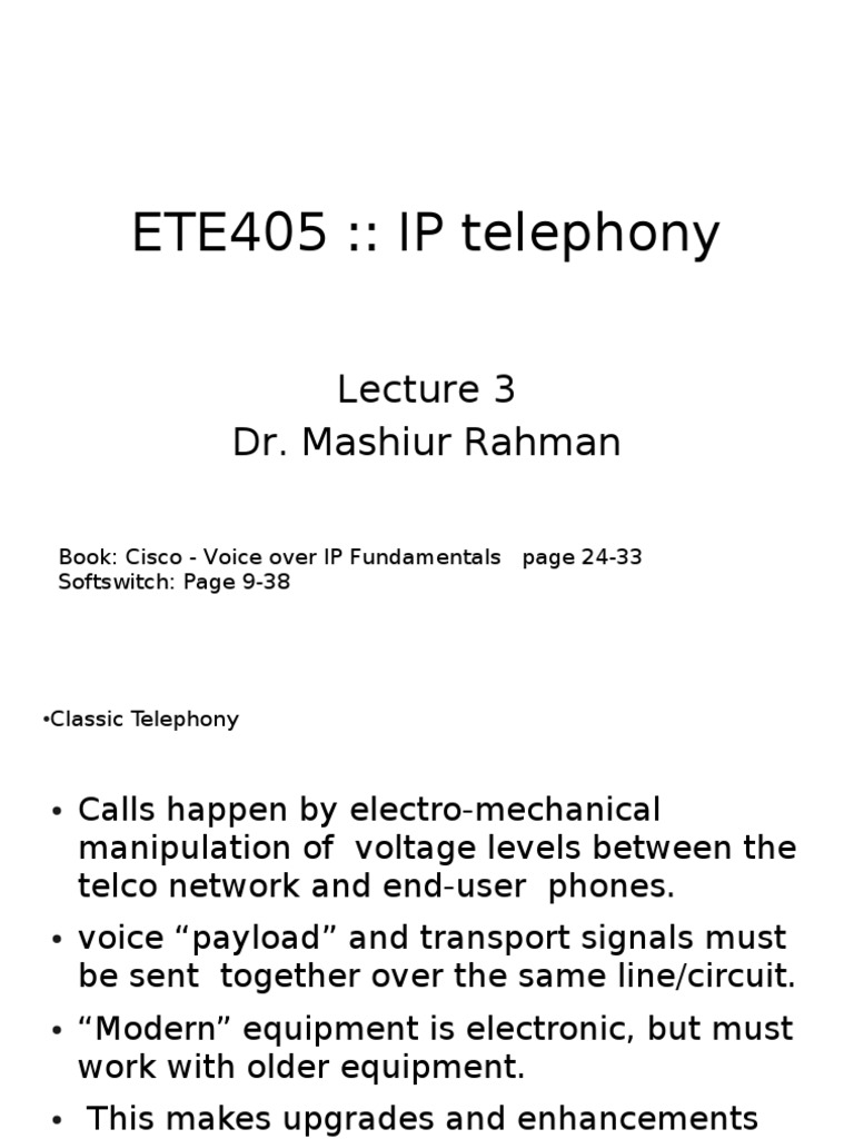 ETE405:: IP Telephony: Dr. Mashiur Rahman | PDF | Telephone | Computer Networking