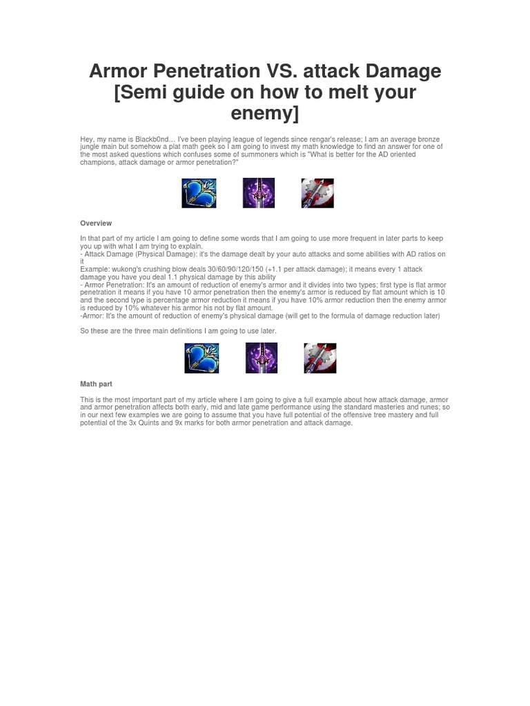 Armor Penetration Vs Attack Damage | PDF