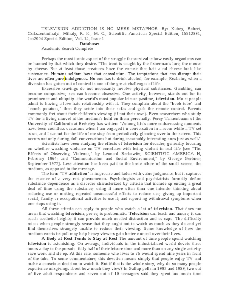 Television Addiction Is No Mere Metaphor | PDF | Attention | Television