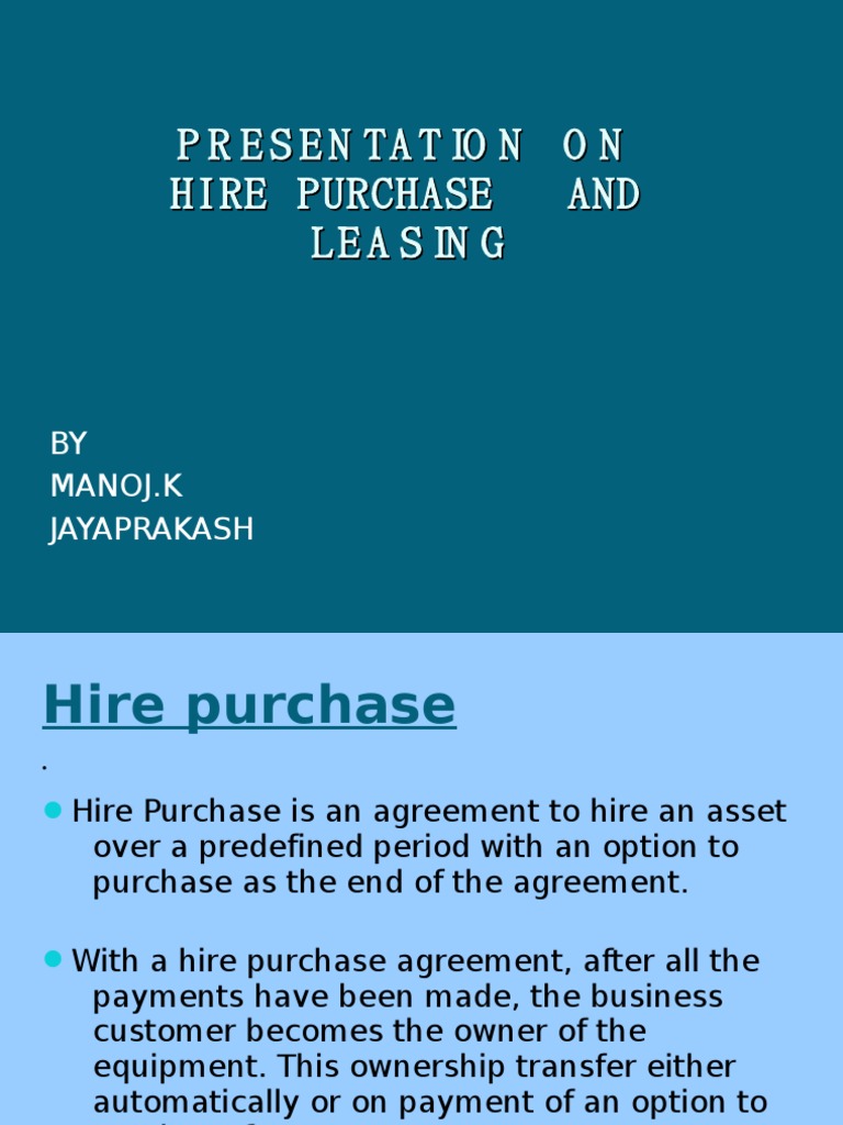 Presentation On Hire Purchase and Leasing | PDF | Lease | Renting