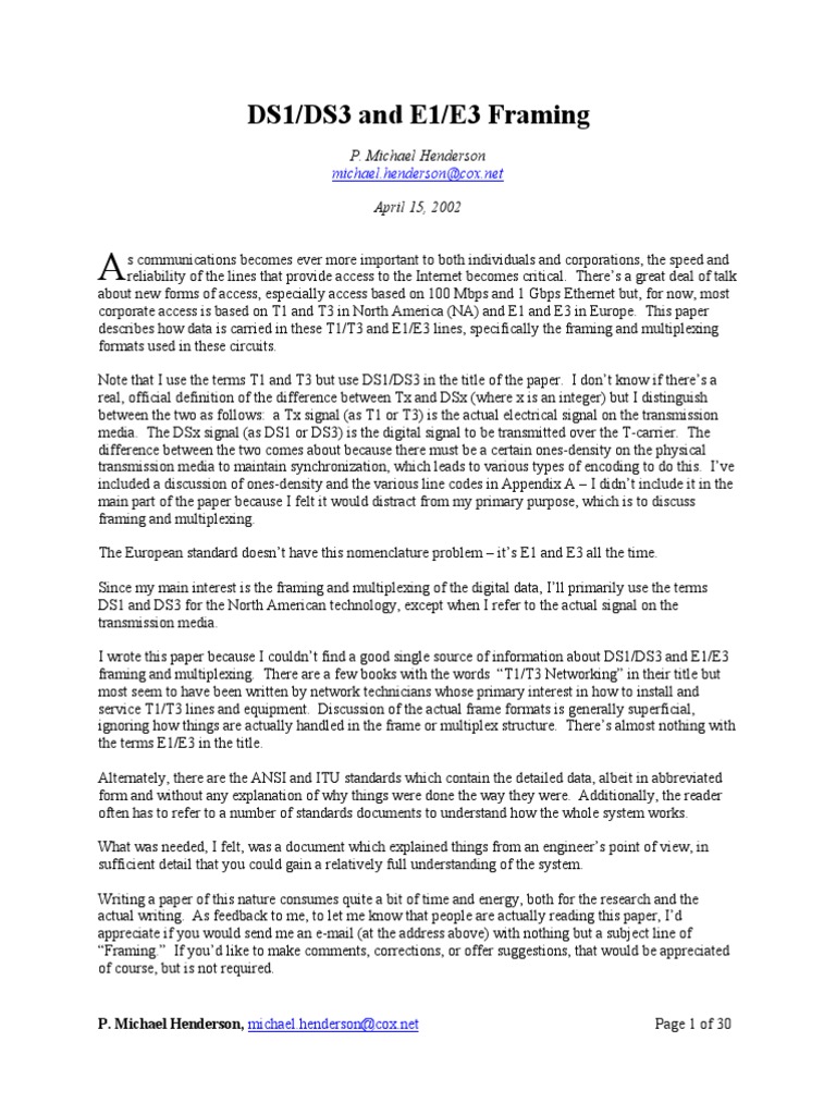 DS1/DS3 and E1/E3 Framing | PDF | Information And Communications ...