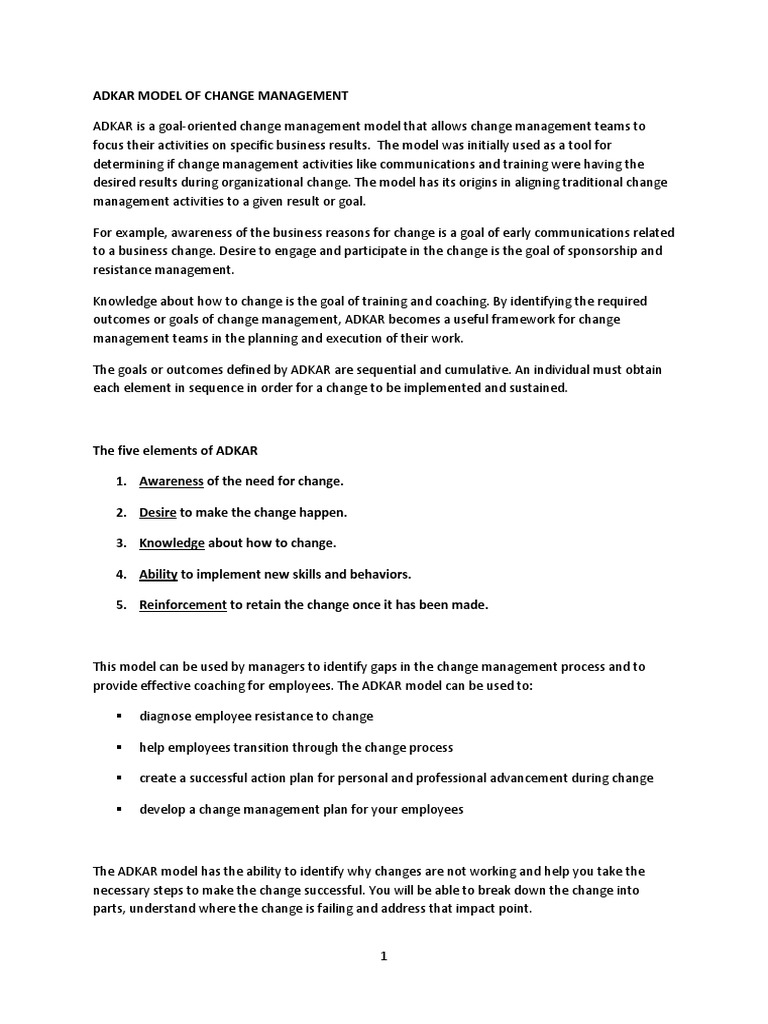 Adkar Model of Change Management | PDF | Change Management | Goal
