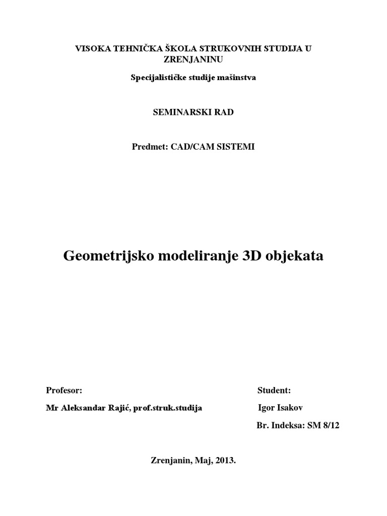 Cad Cam Seminarski Geometrijsko Modeliranje | PDF