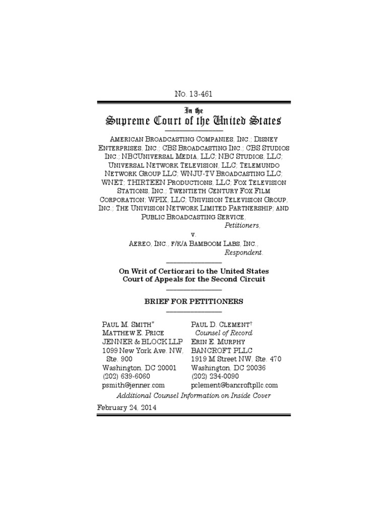 ABC v. Aereo - Brief For Petitioners | PDF