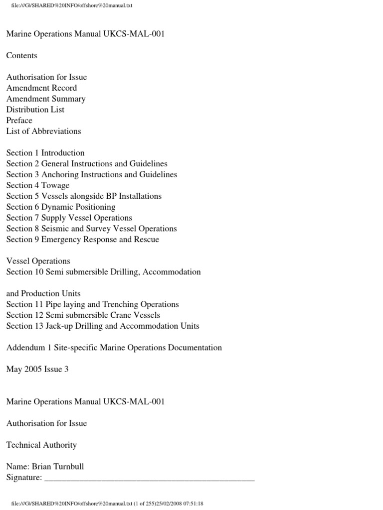 Offshore Marine Operations Manual | PDF