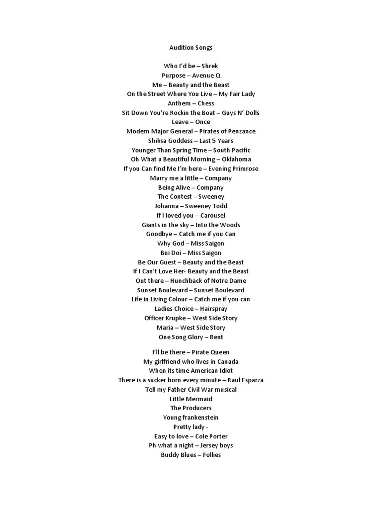 Audition Songs | PDF | Art