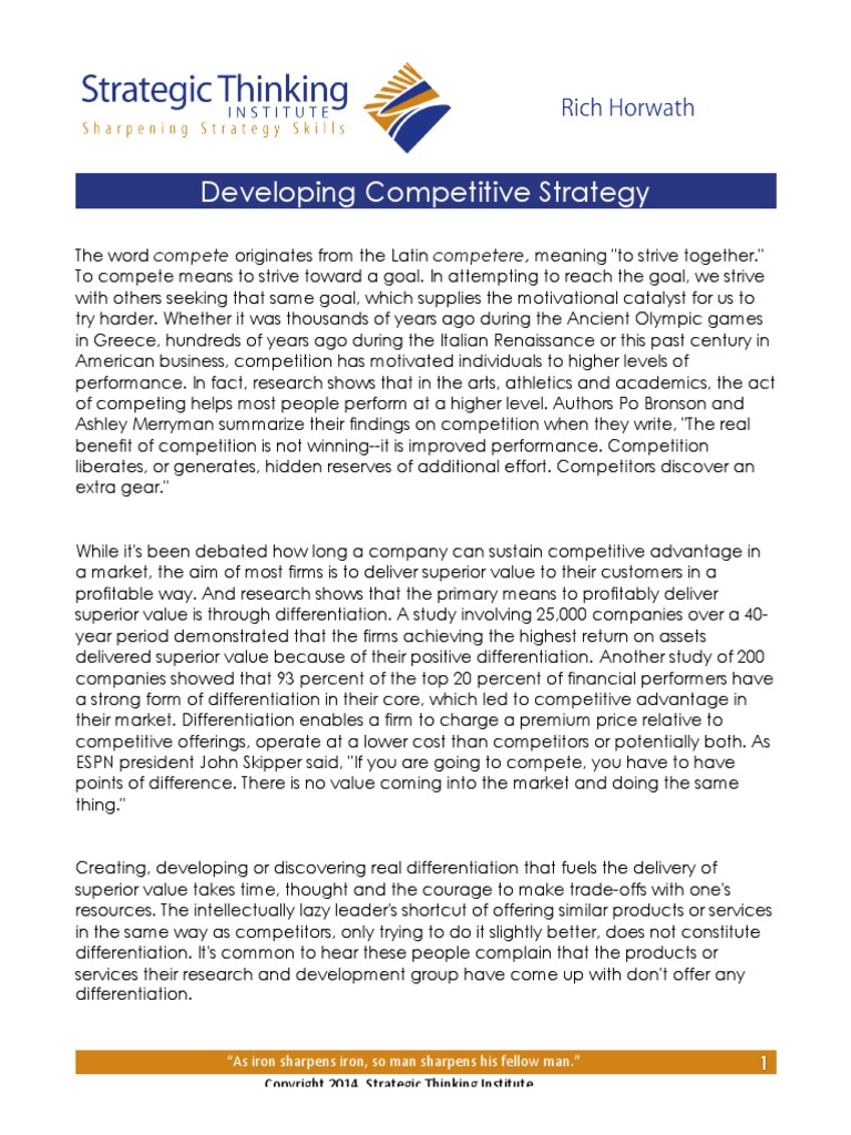 Developing Competitive Strategy | PDF | Competitive Advantage | Competition