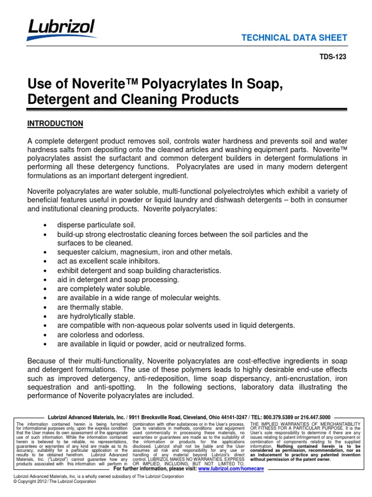 TDS-123 Noverite Soap Detergent Cleaning Products | PDF | Detergent | Soil