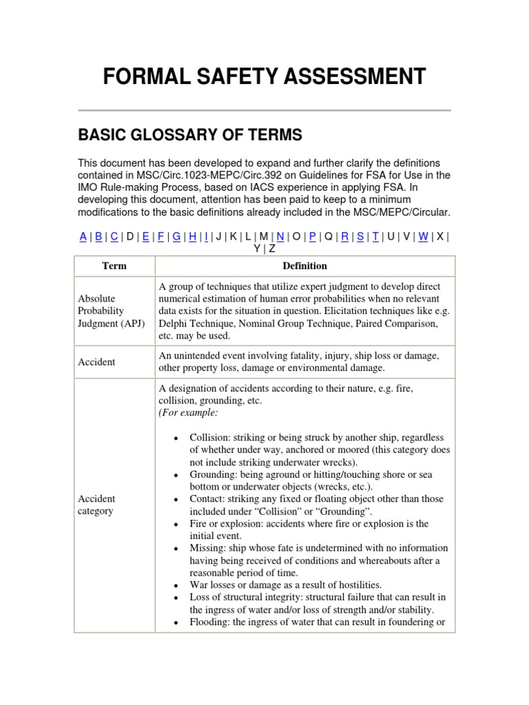 Formal Safety Assessment: Basic Glossary of Terms | PDF | Risk ...