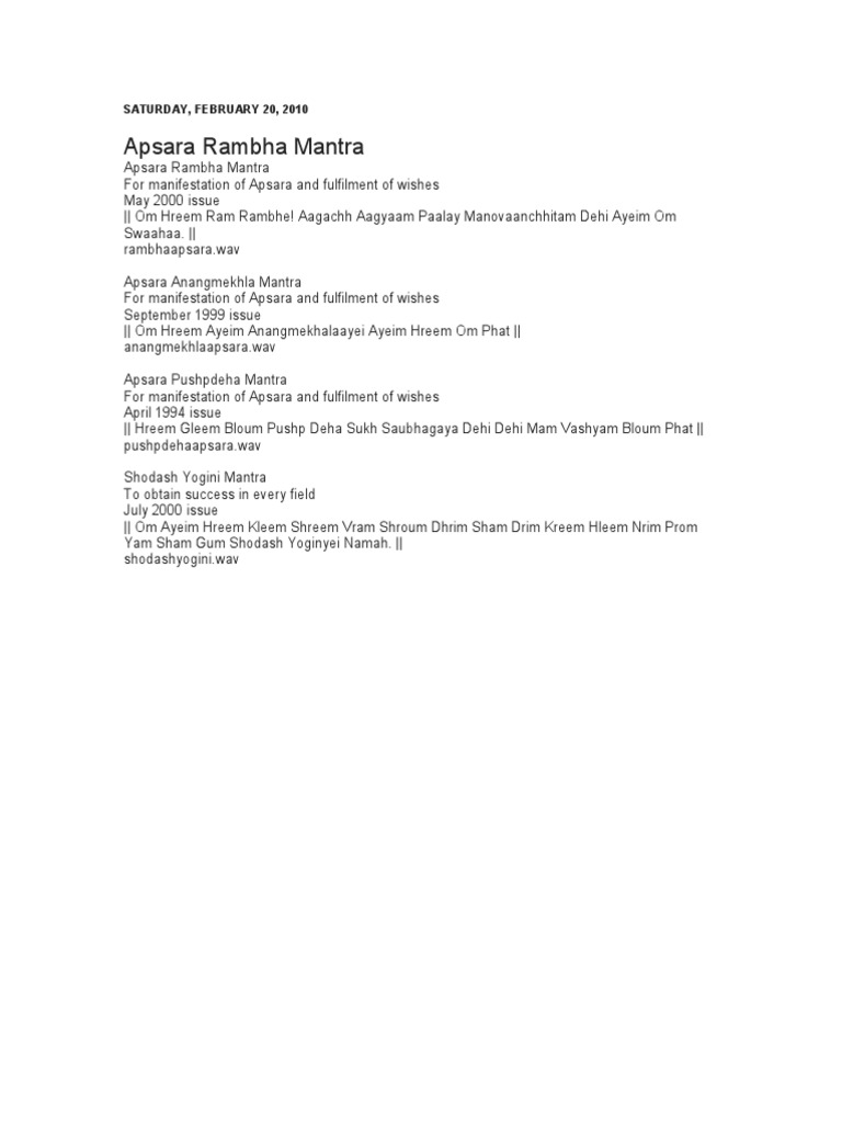 Apsara Rambha Mantra | PDF