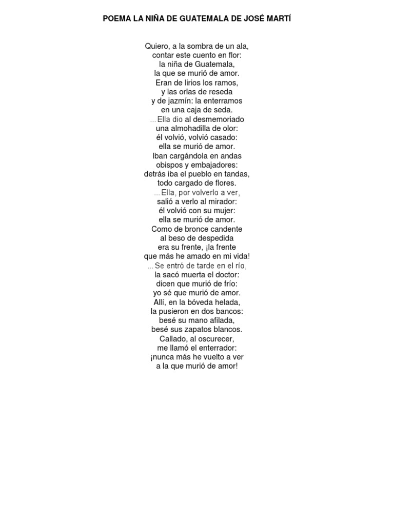POEMA LA NIÑA DE GUATEMALA DE JOSÉ MARTÍ | Mente | Teoría