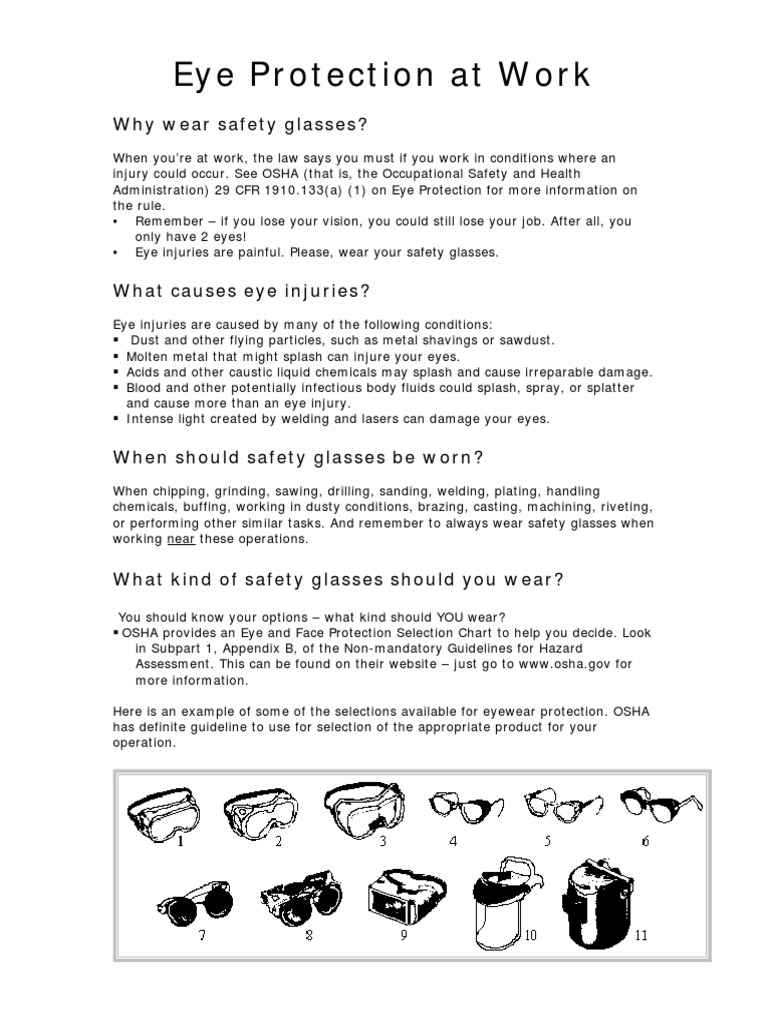 Eye Protection at Work | PDF | Glasses | Equipment