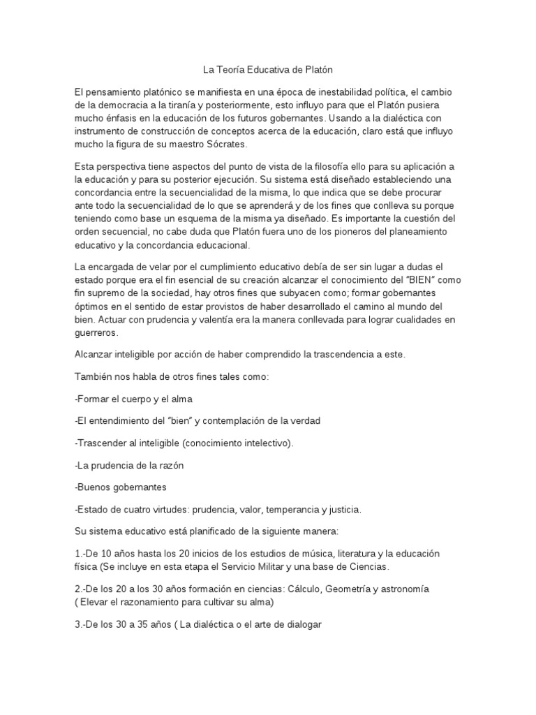 La Teoría Educativa De Platón Pdf Platón Epistemología