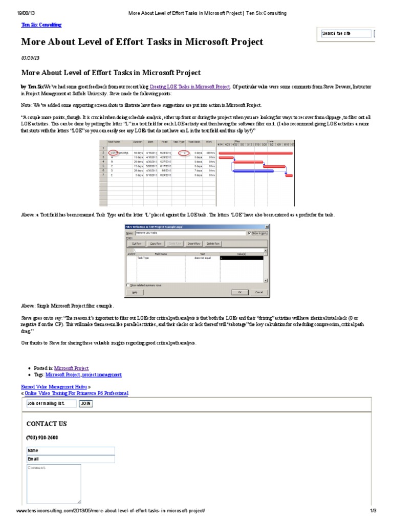 More About Level of Effort Tasks in Microsoft Project - Ten Six ...