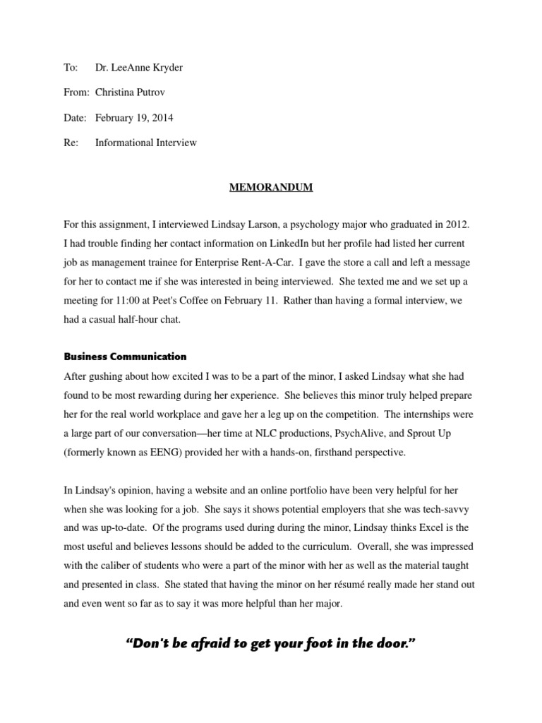 Informational Interview Memo | PDF | Social Networking Service