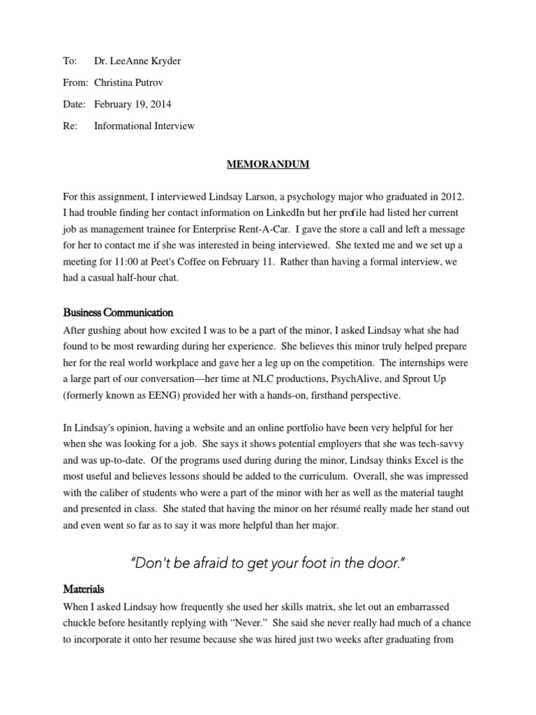 Informational Interview Memo | PDF | Social Networking Service | Résumé