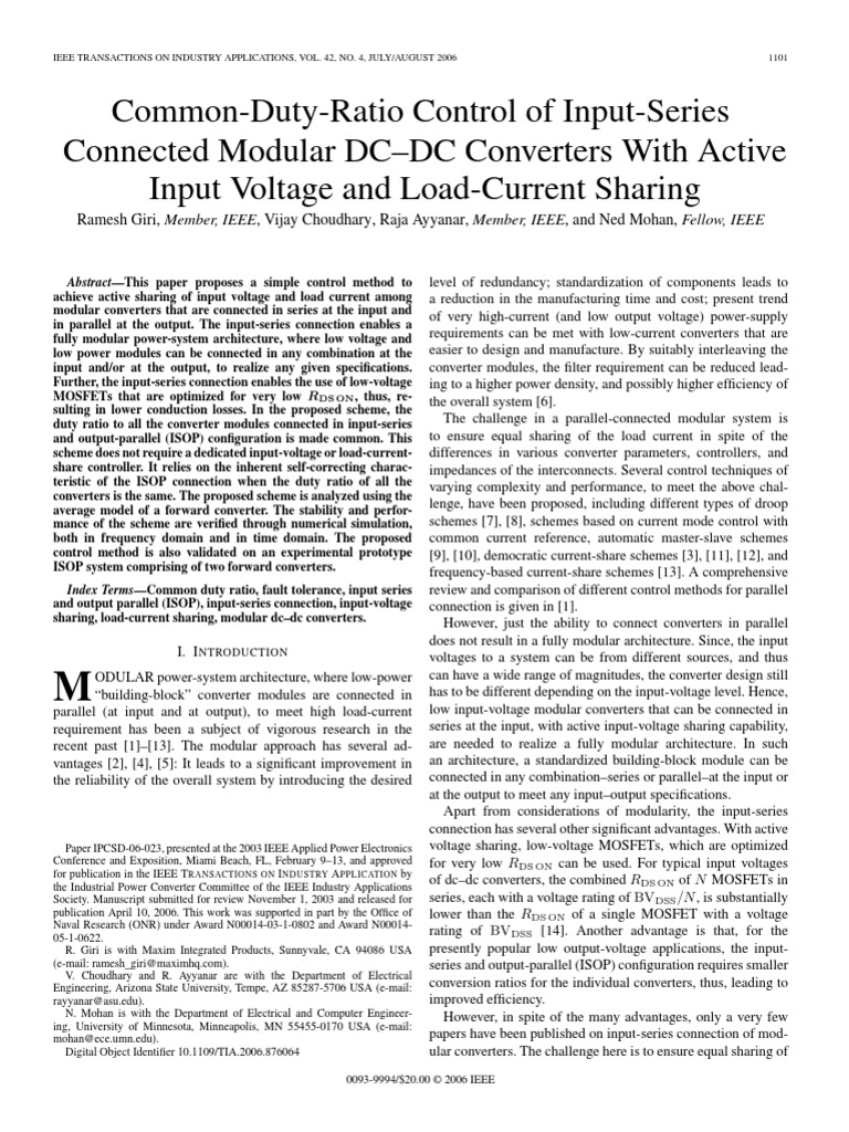 Common-Duty-Ratio Control of Input-Series Connected Modular DC-DC ...
