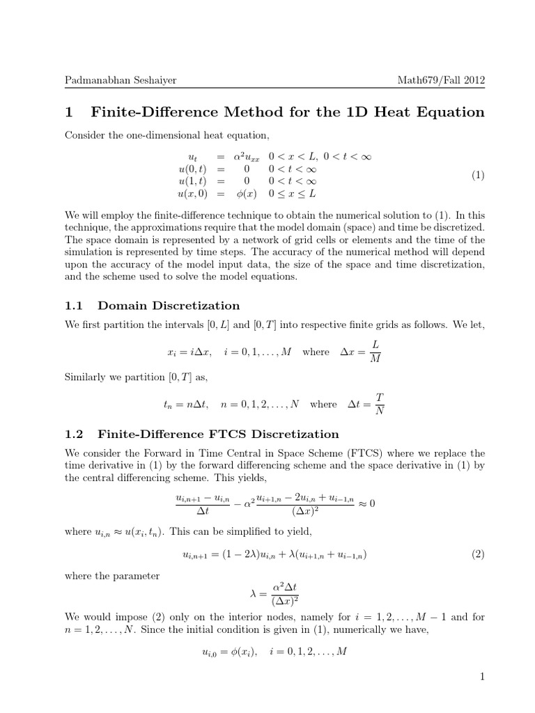1 Finite-Difference Method For The 1D Heat Equation: 1.1 Domain ...