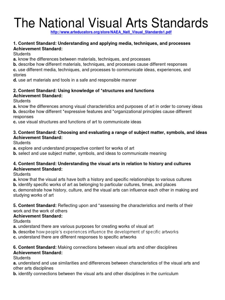 National Visual Arts Standards Overview | PDF | Art