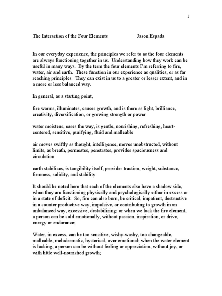 The Interaction of The Four Elements | PDF | Earth | Water