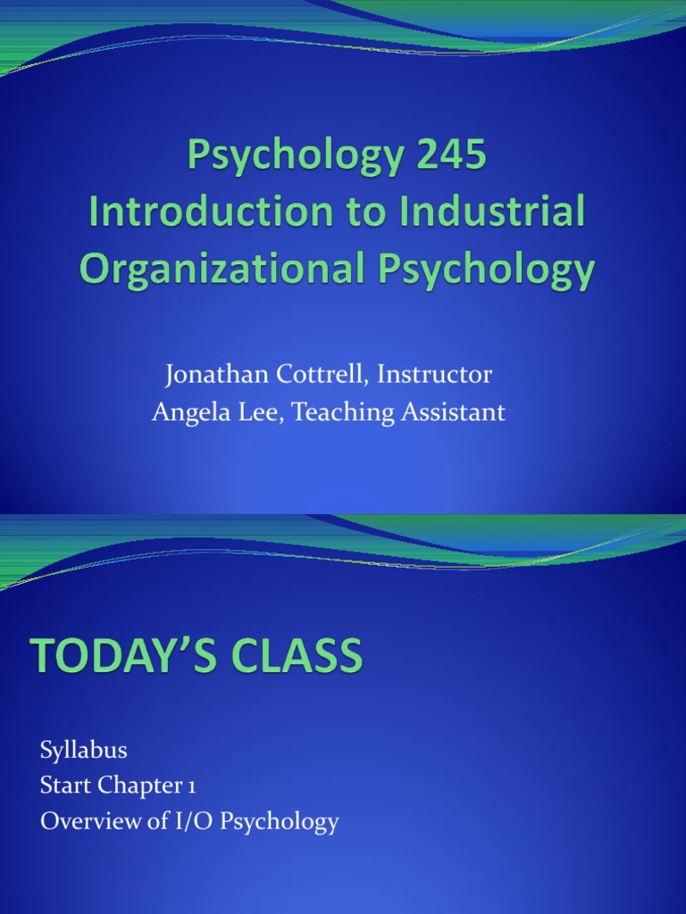 Lecture 1 Overview of IO Psychology | PDF | Industrial And ...