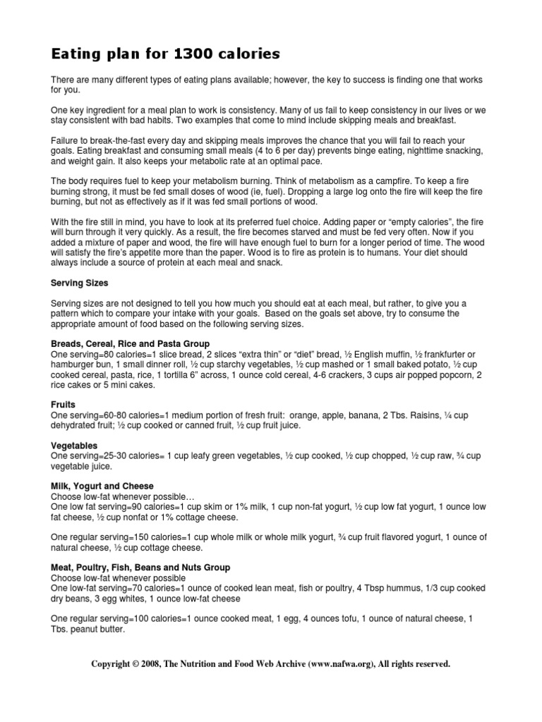 1300 Calorie Meal Plan | Download Free PDF | Salad | Eating