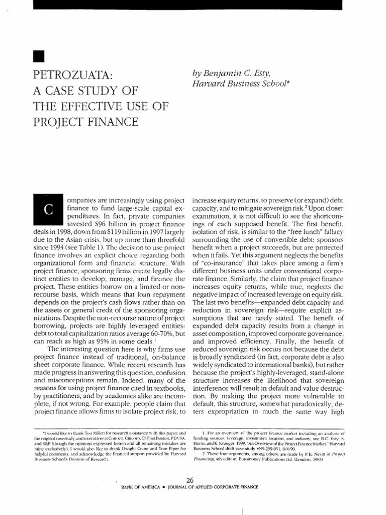 Petrozuata: A Case Study of The Effective Use of Project Finance | PDF ...