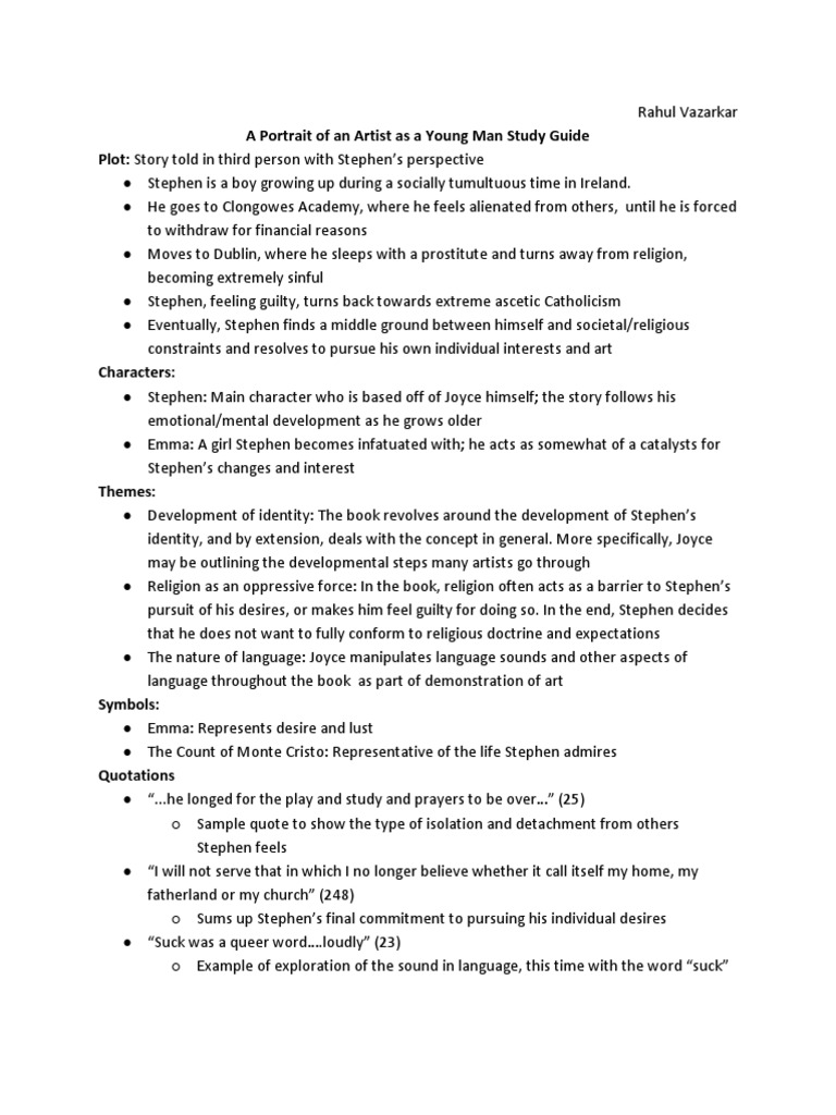 Portrait of An Artist As A Young Man Study Guide | PDF