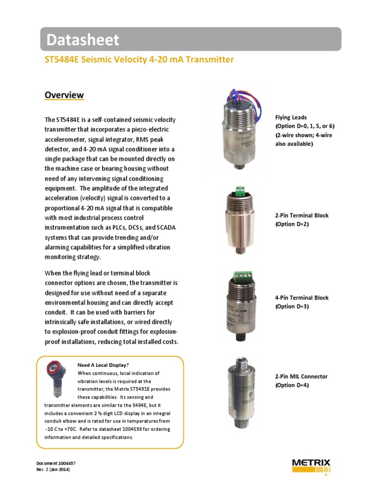 Datasheet: ST5484E Seismic Velocity 4-20 mA Transmitter
