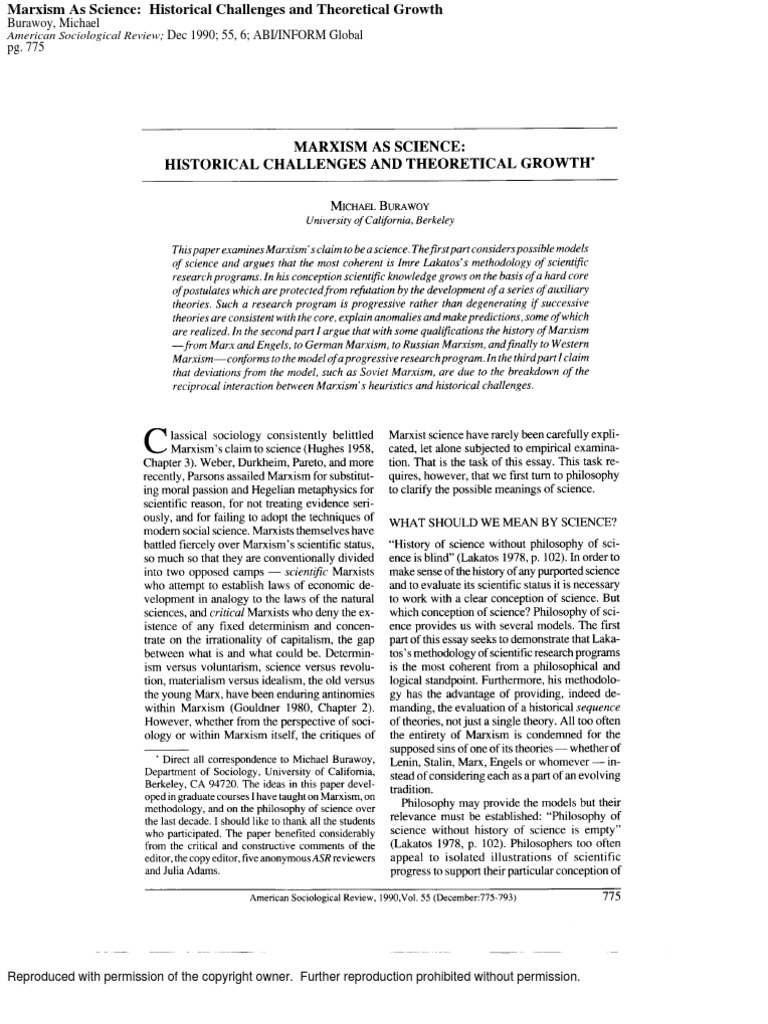 Marxism As Science - Burawoy | PDF