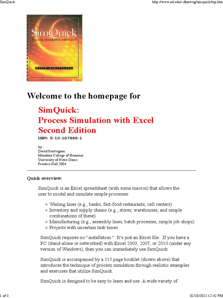Welcome To The Homepage For: Simquick: Process Simulation With Excel Second Edition | PDF ...