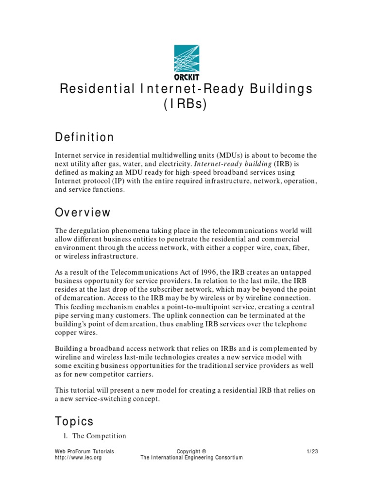 Internet Ready Buildings | PDF | Digital Subscriber Line | Fiber To The X