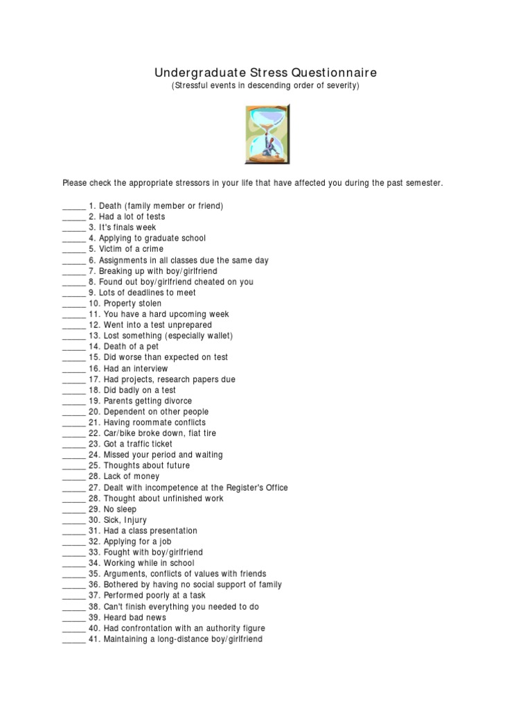 Undergraduate Stress Questionnaire | PDF | Well Being | Behavioural ...