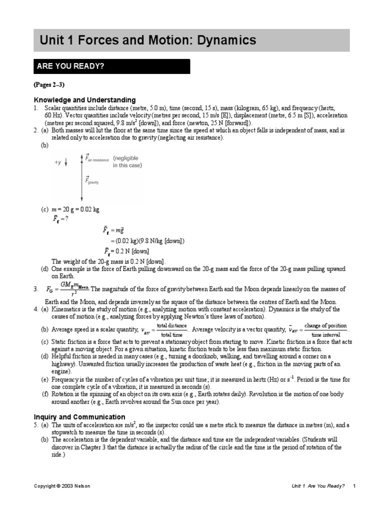 Nelson Physics 12 Chpater 1-3 Solution Manual | PDF | Speed | Acceleration