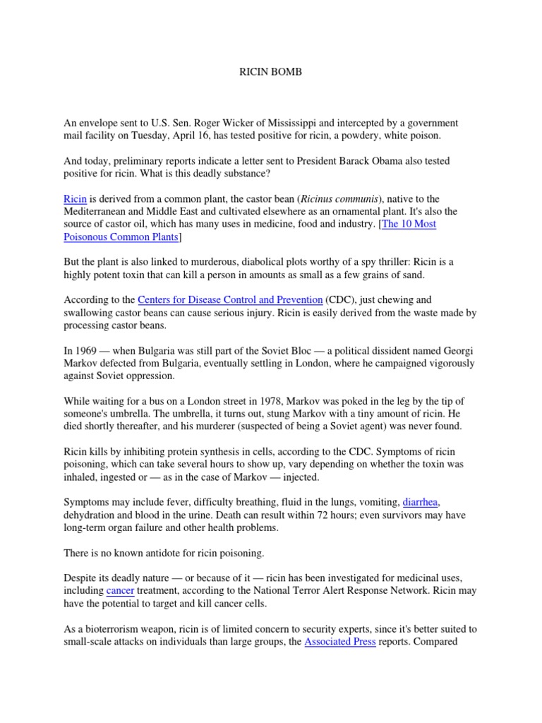 Ricin Letter Sent