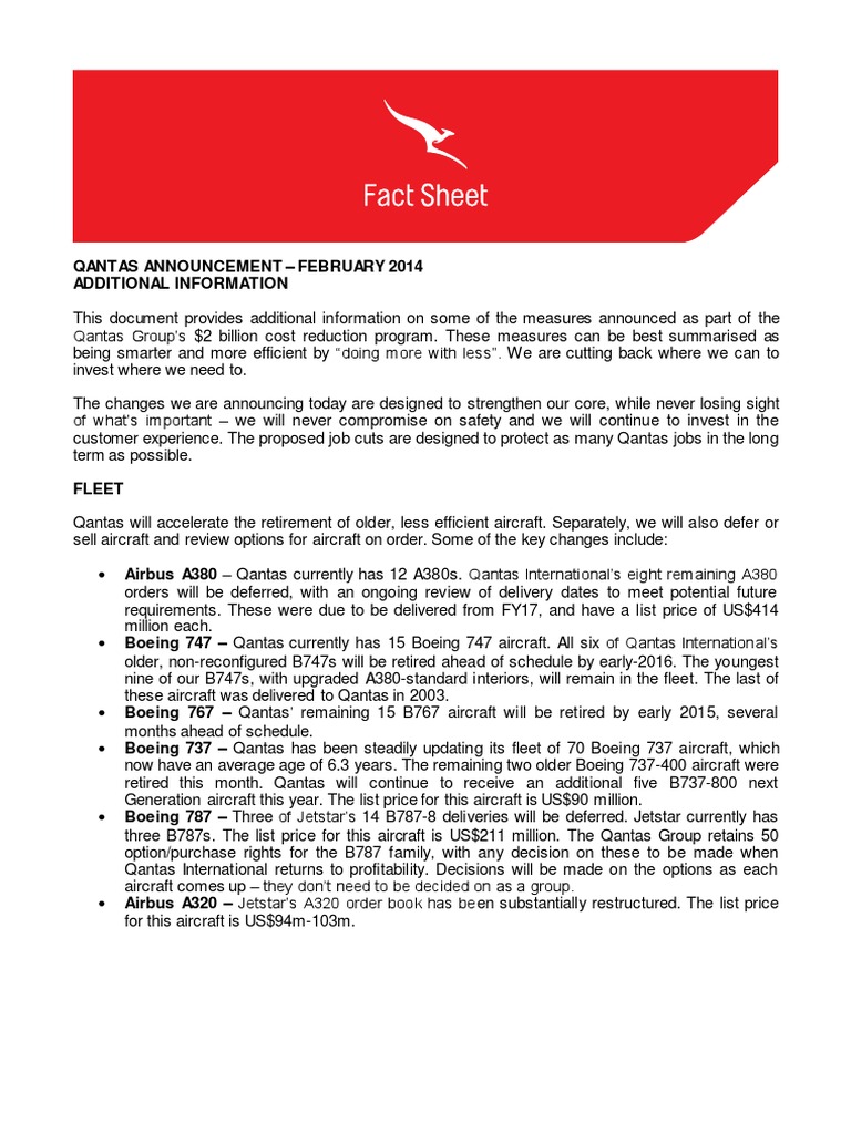 Qantas Fact Sheet | PDF | Airlines | Aviation