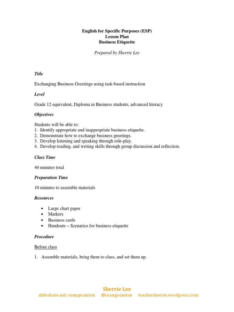 ESP Lesson Plan | Lesson Plan | Cognition