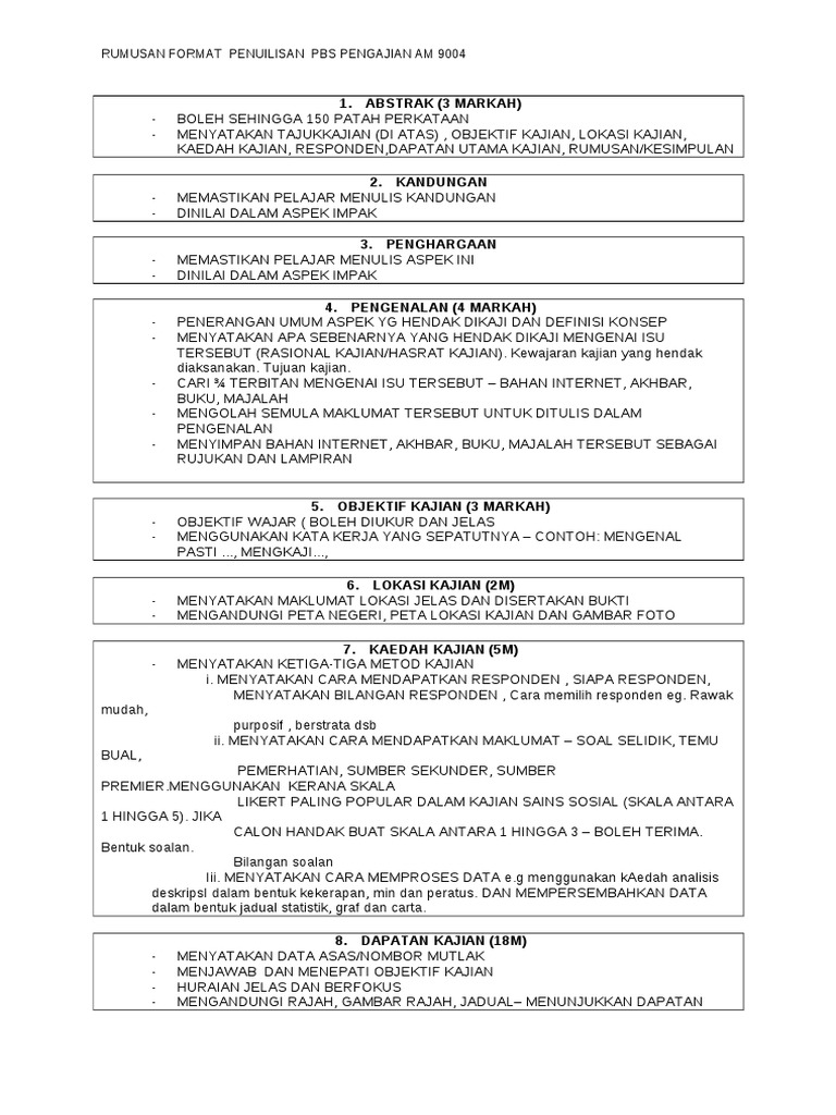Rumusan Format Penulisan Kerja Kursus Pengajian AM 900/4 | PDF