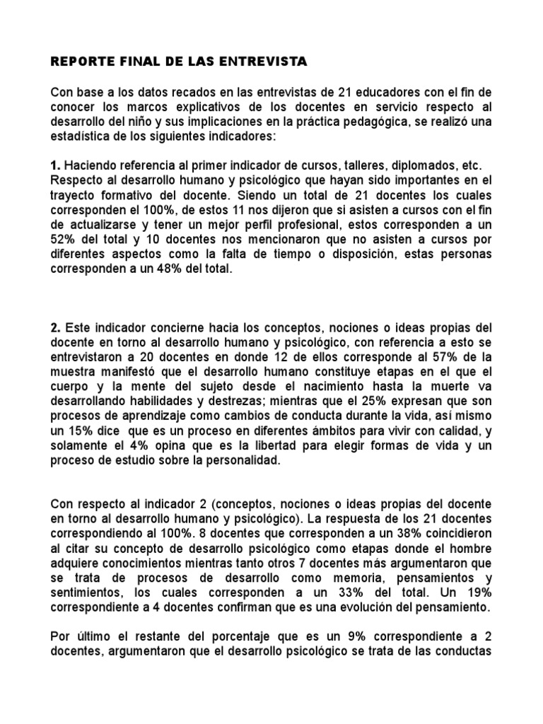 Reporte Final de La Entrevista | Sicología y ciencia cognitiva | Unión ...