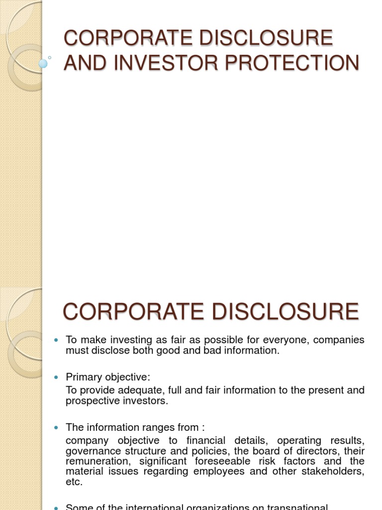 Corporate Disclosure and Investor Protection | Securities (Finance ...