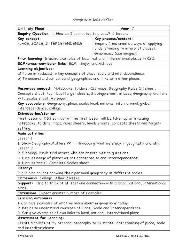 My Place Lesson Plans | PDF | Geography | Earth Sciences