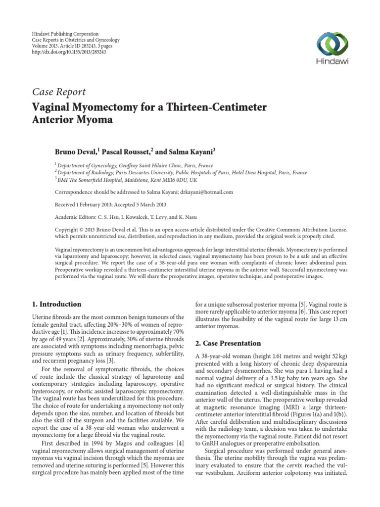 Case Report: Vaginal Myomectomy For A Thirteen-Centimeter Anterior ...