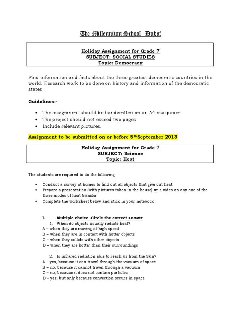 Holiday Assignment-Grade 7 | Download Free PDF | Heat | Solid