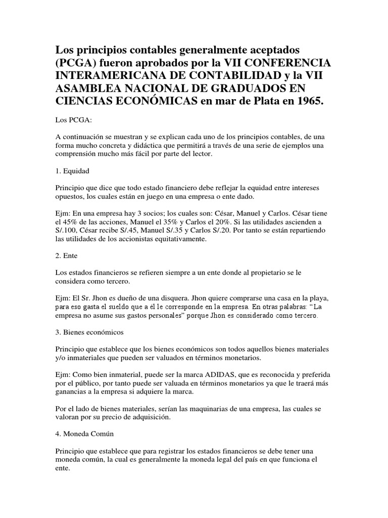 Ejemplos de Los PCGA | PDF | Principios contables generalmente ...