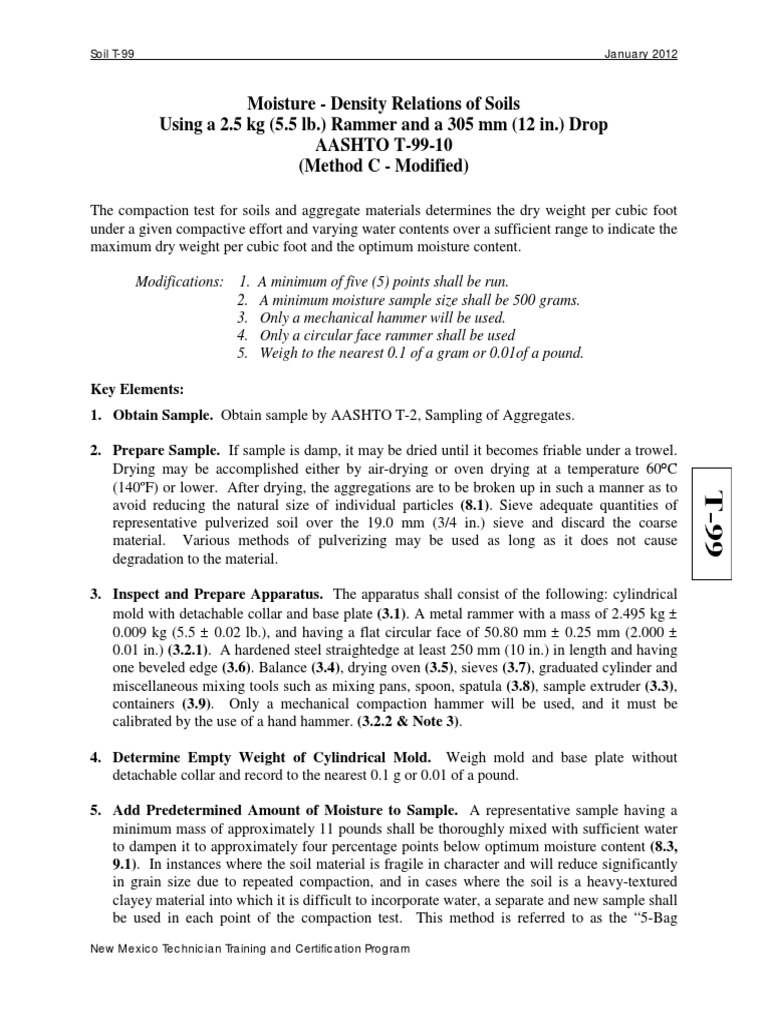 Aashto t 99(Method) | Soil | Density