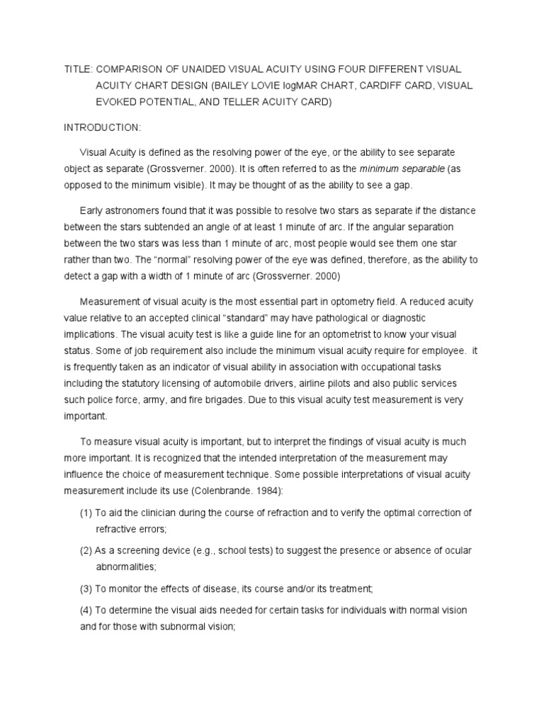 Comparison of Unaided Visual Acuity Between Four Types of Visual Acuity ...