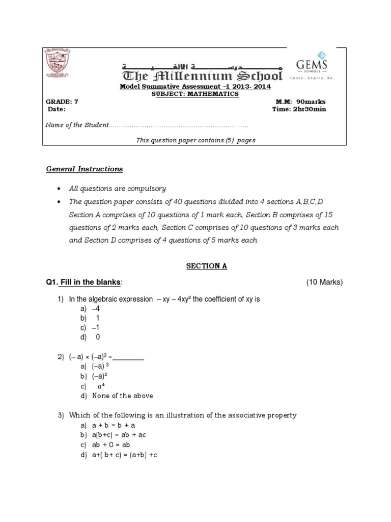 Model Paper - 2 For Sa1 (2013-2014) Maths | PDF | Numbers ...